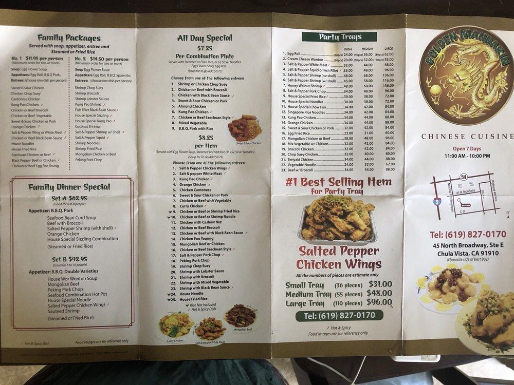 Menu at Golden Mandarin restaurant, Chula Vista