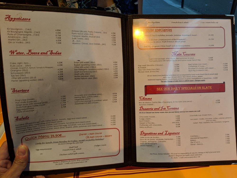 Menu at Le Clos Bourguignon restaurant, Paris, 39 Rue de Caumartin