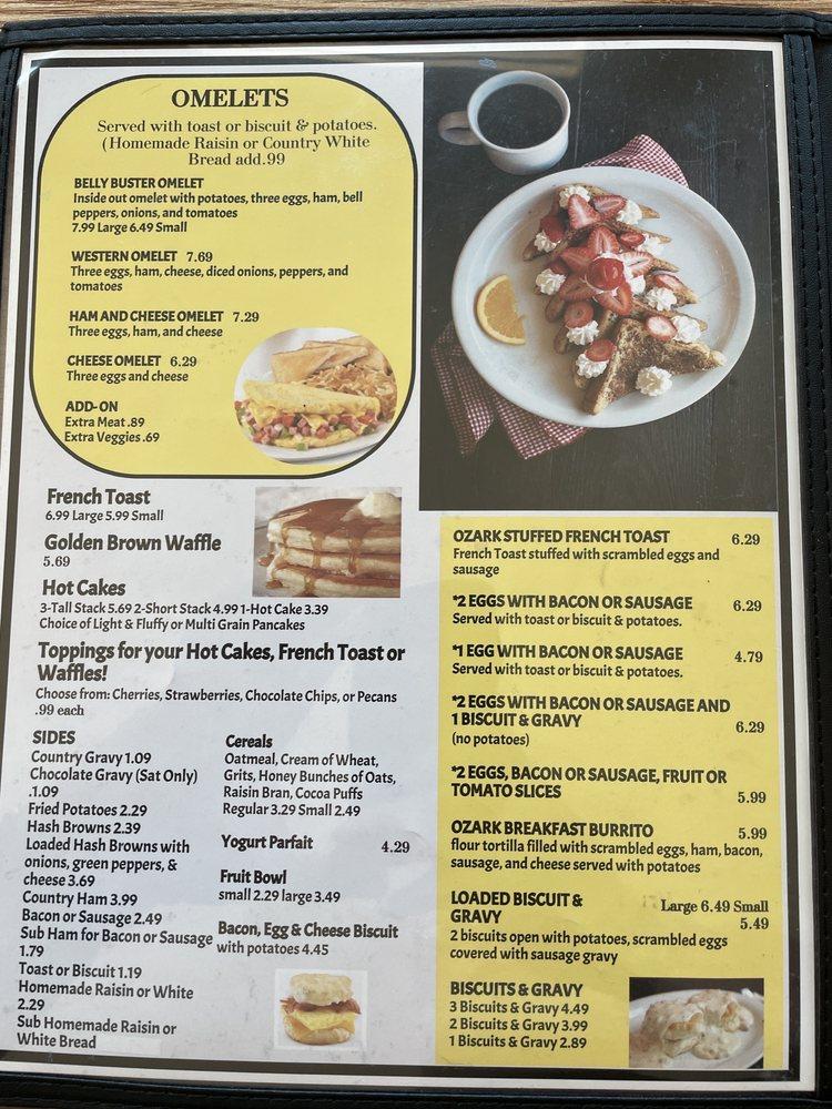 Menu at Ozark Cafe, West Plains, 662 Missouri Ave