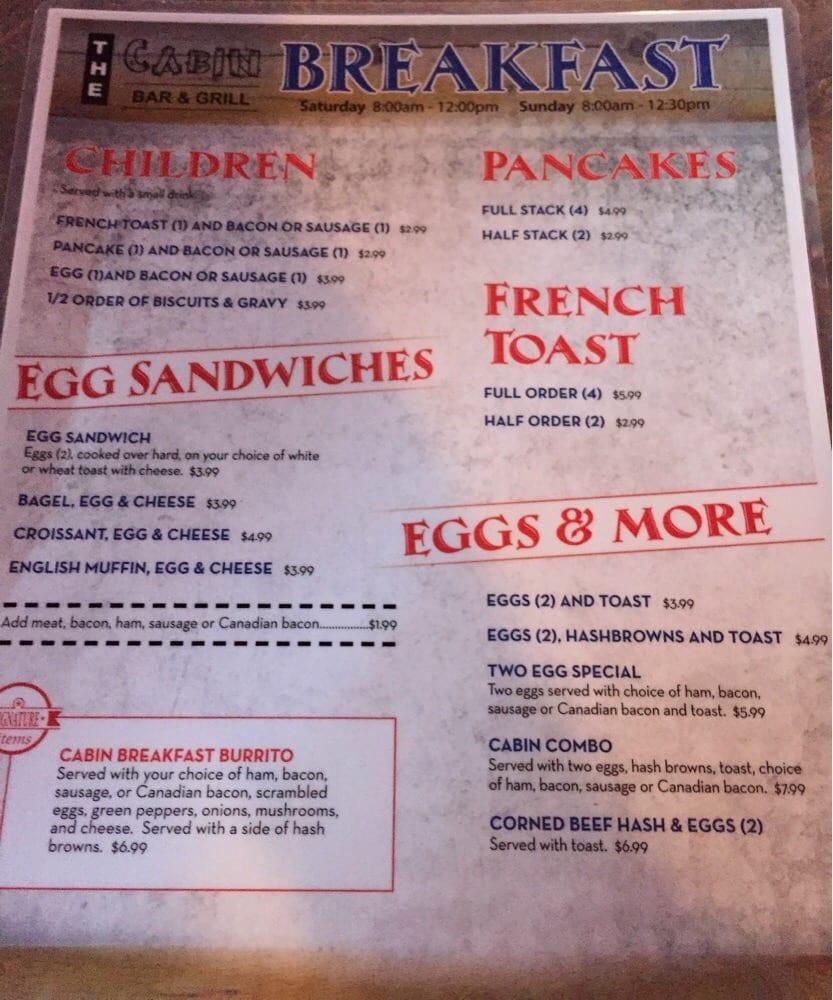 Menu at The Cabin Bar & Grill, Omaha