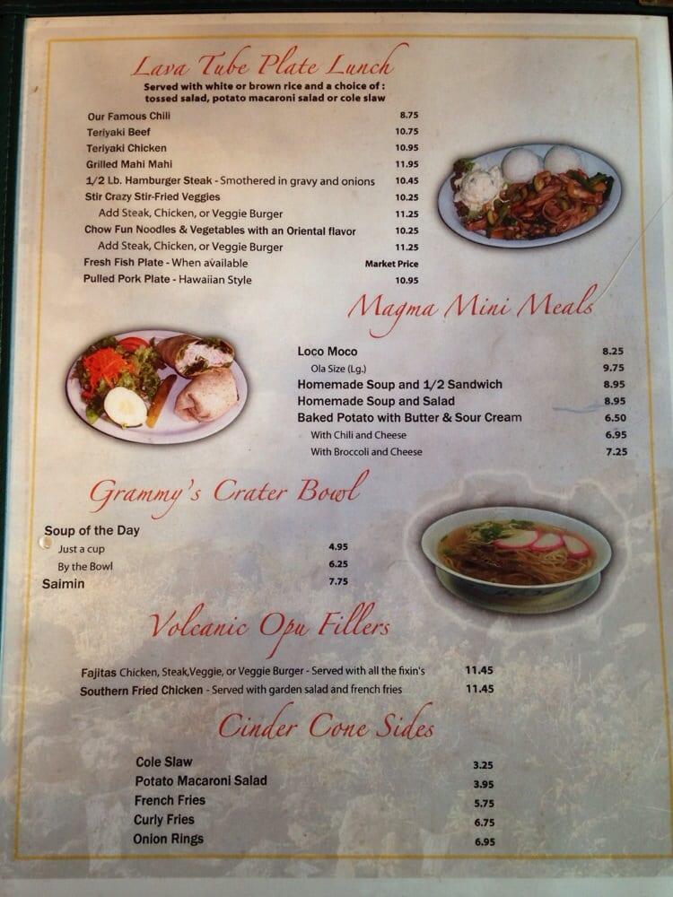 Menu at Volcano's Lava Rock Cafe, Volcano