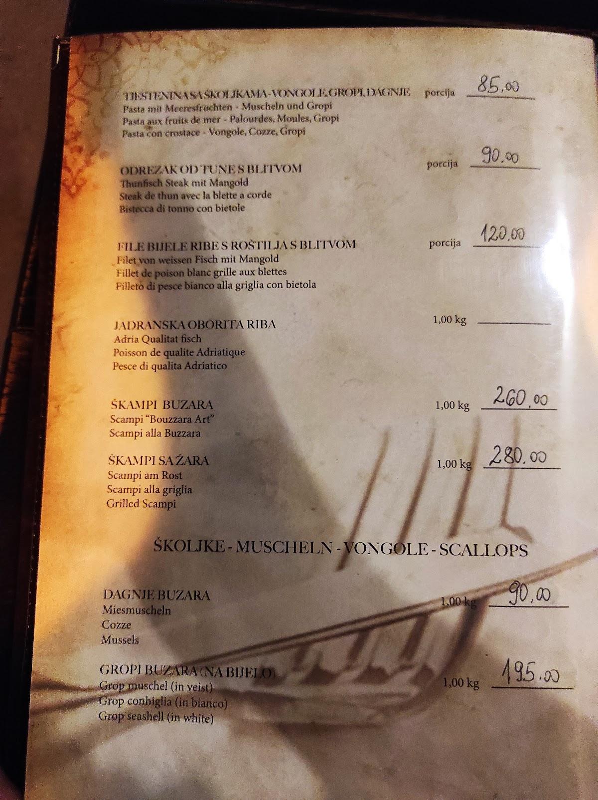 Menu at Restoran Angela restaurant, Sveti Filip i Jakov