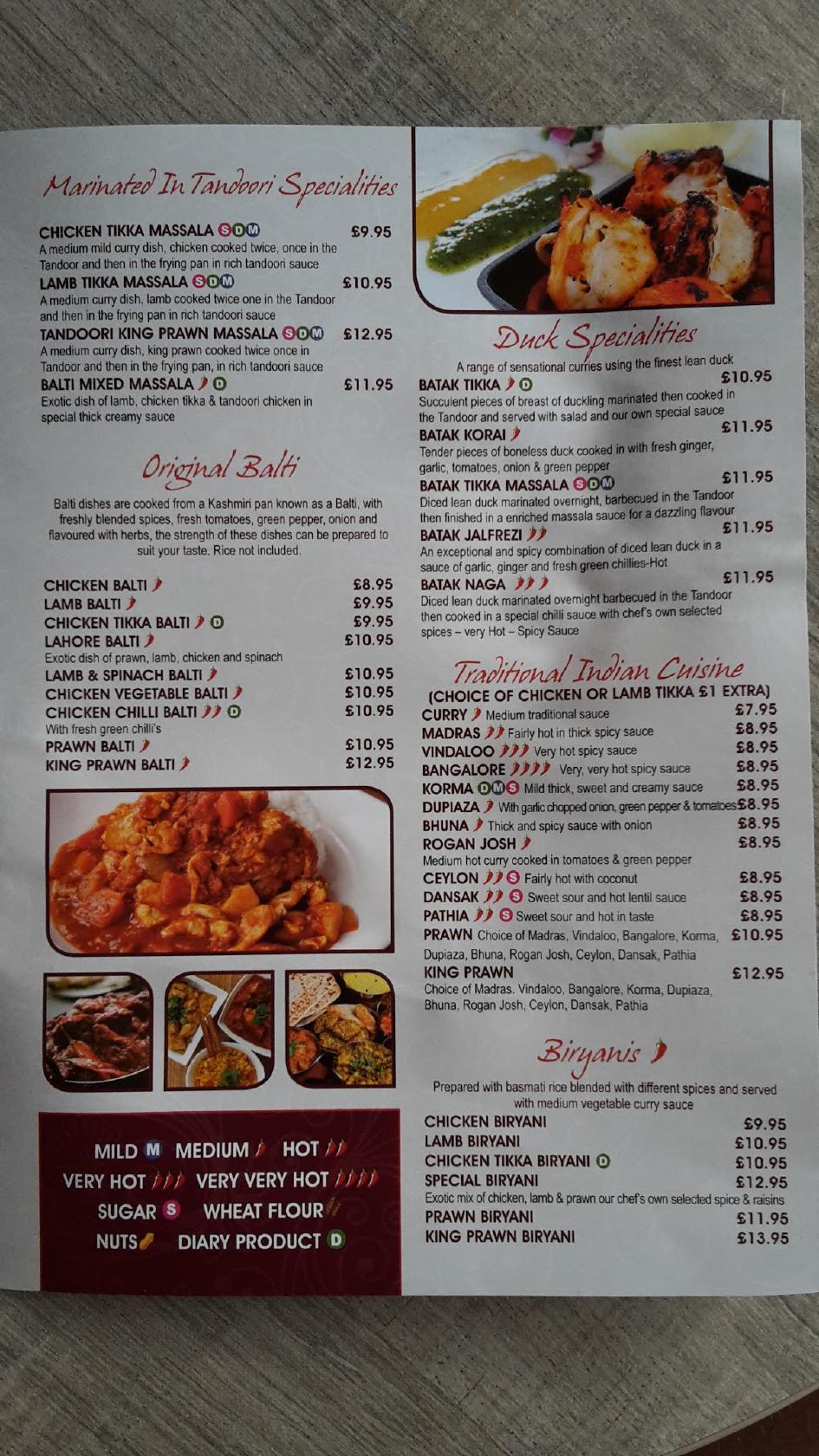 Menu at Balti King restaurant, Hayle