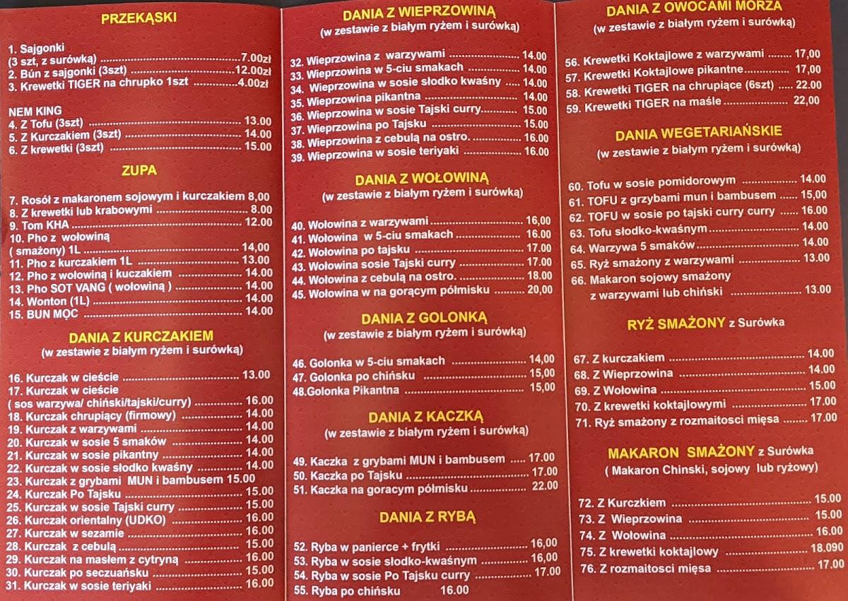 Menu at Bar Restauracyjny ASEAN, Warsaw