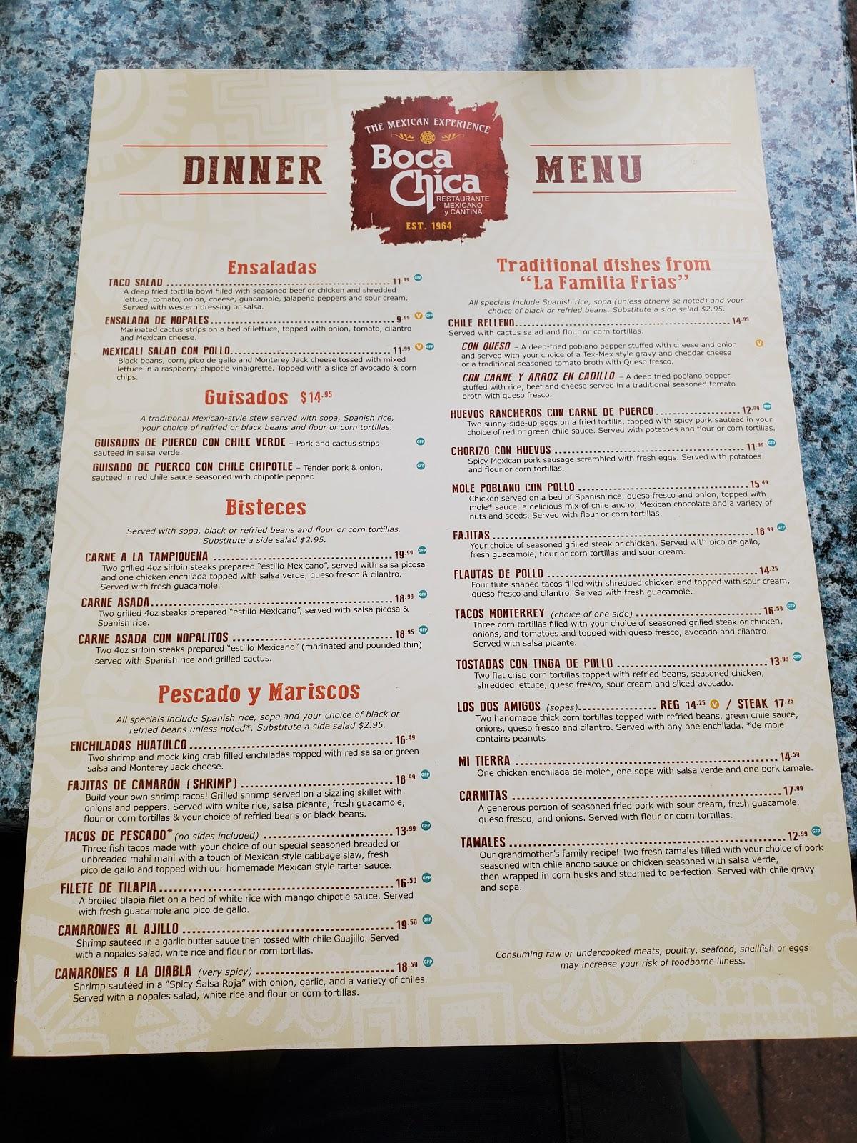 Menu at Boca Chica Restaurante Mexicano y Cantina, Saint Paul, 11 Cesar ...