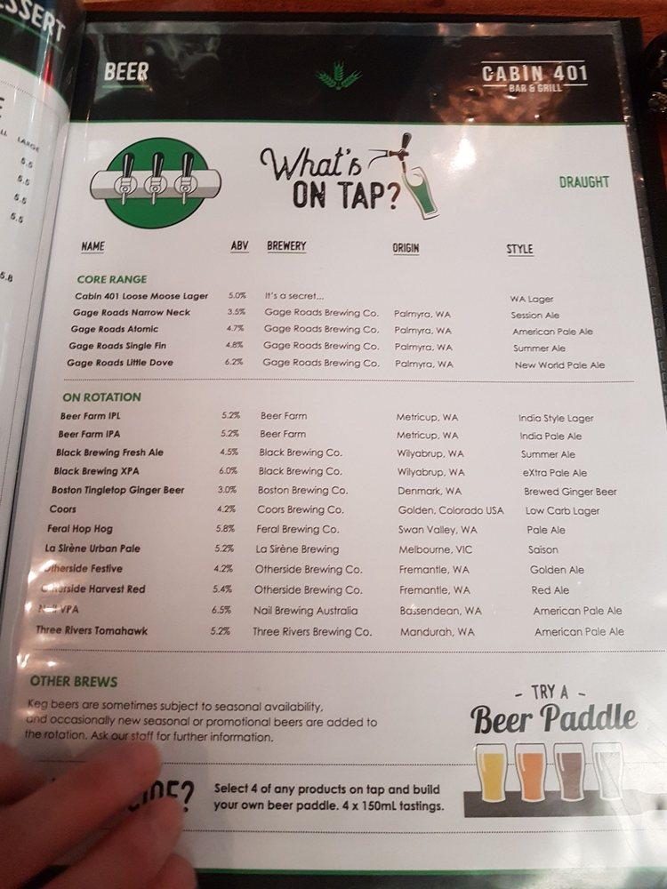 Menu at Cabin 401 Bar & Grill, Bibra Lake
