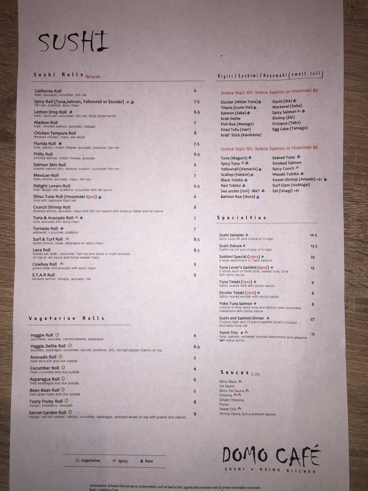 Menu at Domo Café restaurant, Fort Walton Beach, Hurlburt Rd