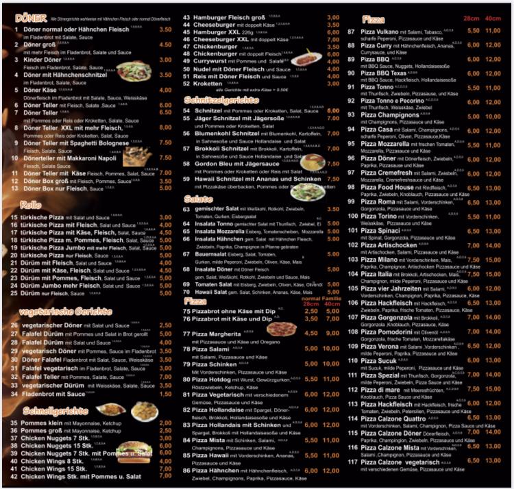Menu at Food House restaurant, Salzwedel