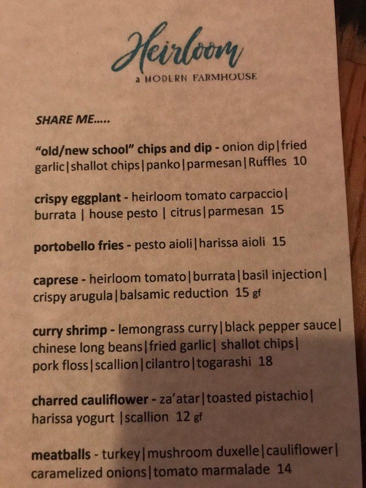Carta del pub y bar Heirloom a Modern Farmhouse, Huntington Beach