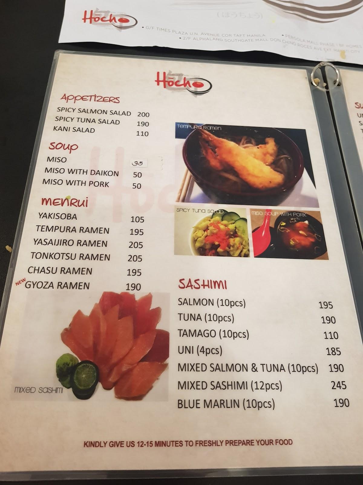 Menu at Hocho Fresh Japanese Cuisine restaurant, Parañaque