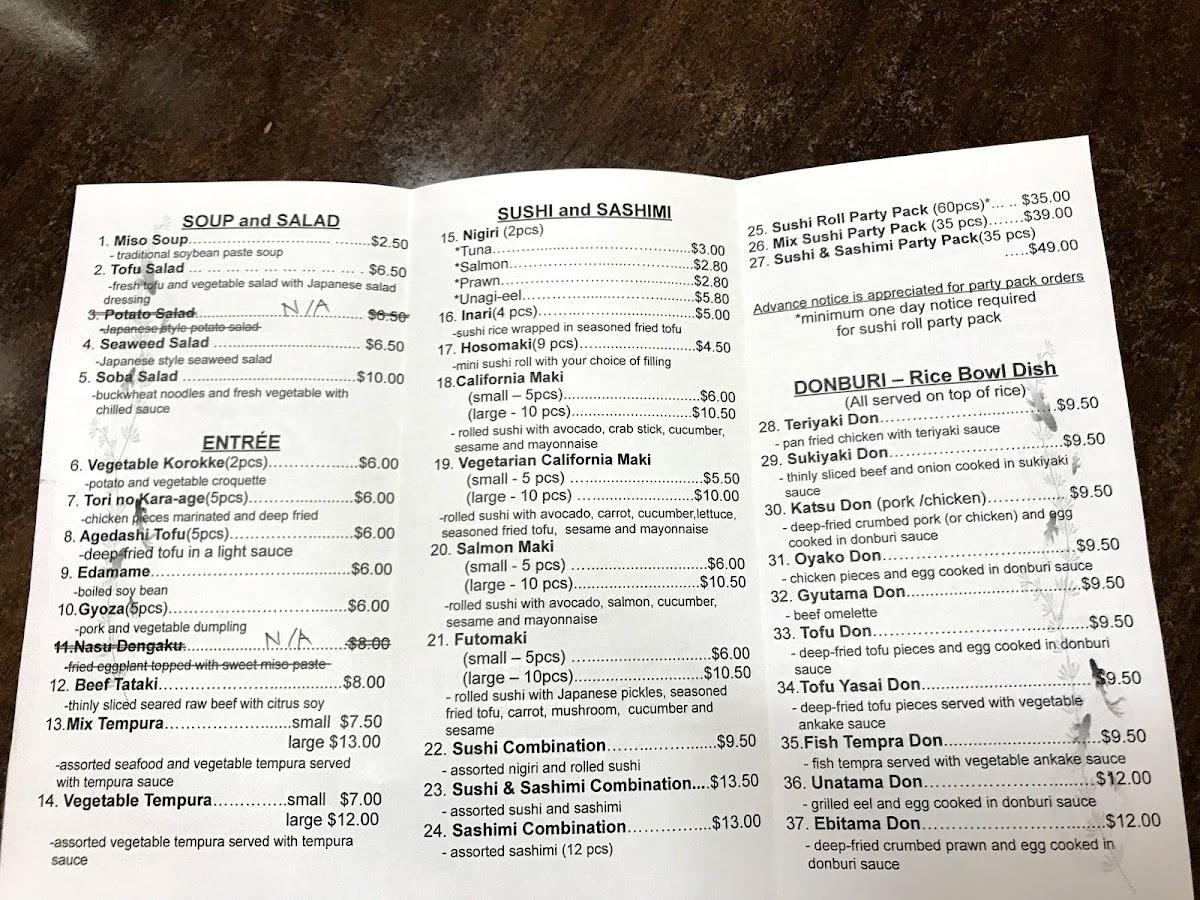 Menu at Iroli Japanese Takeaway restaurant, Malvern