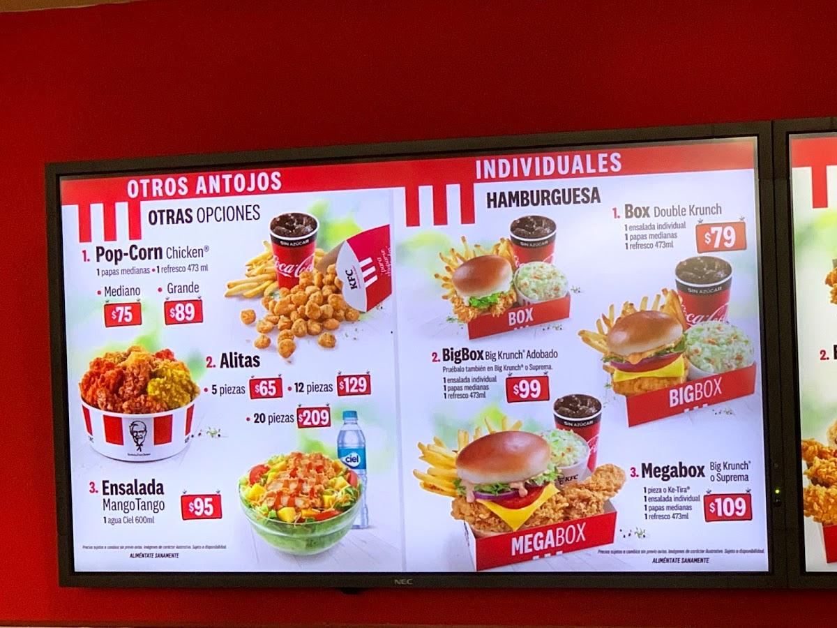 Menu at KFC restaurant, Merida, Calle 23