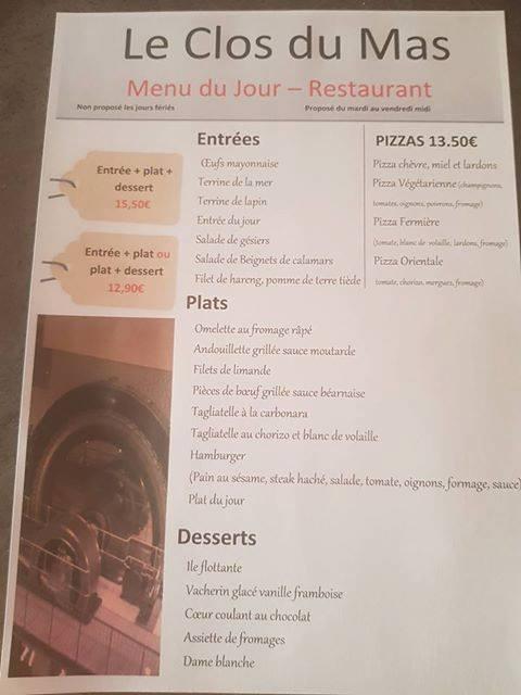 Menu au Le Clos du Mas restaurant, Bourg-Achard