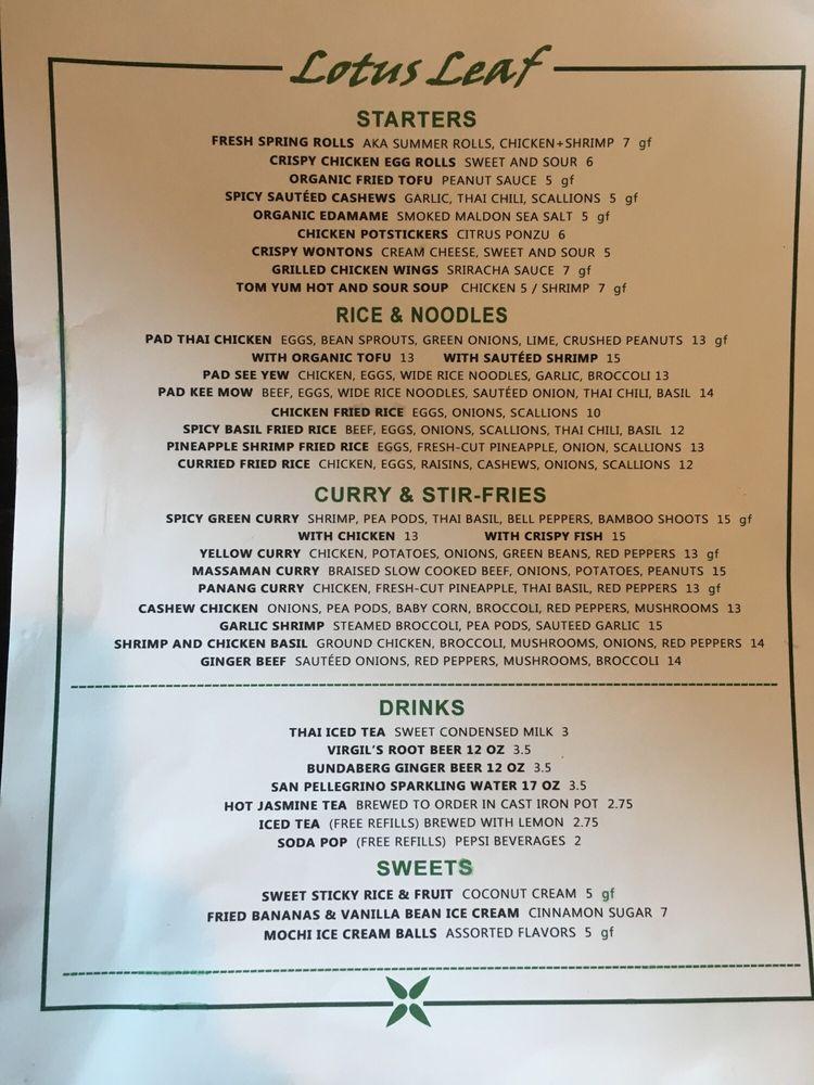 Menu at Lotus Leaf Restaurant, Eden Prairie