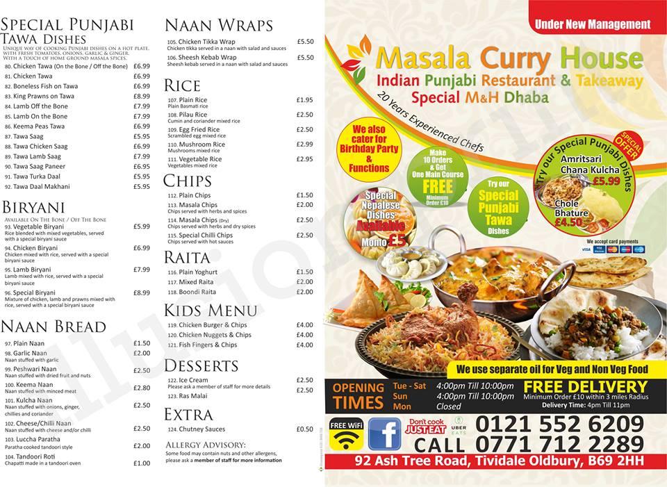 Menu at Masala Curry House restaurant, Oldbury