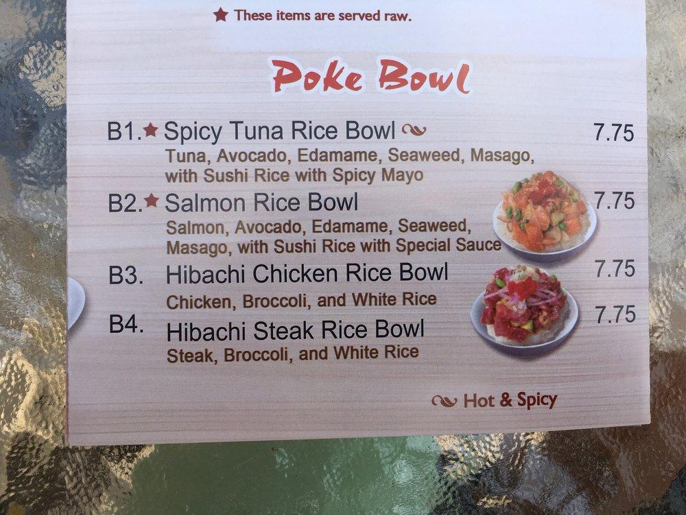 Menu at Mizuki Japan restaurant, Wilmington