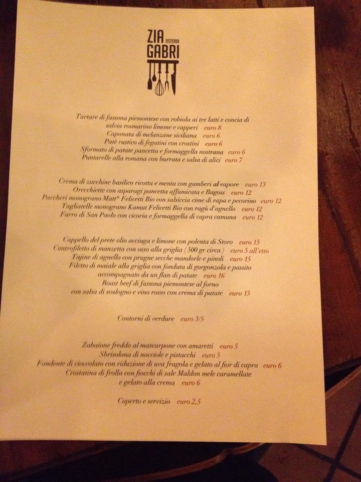 Menu da L'Osteria Della Zia Gabri ristorante, Brescia