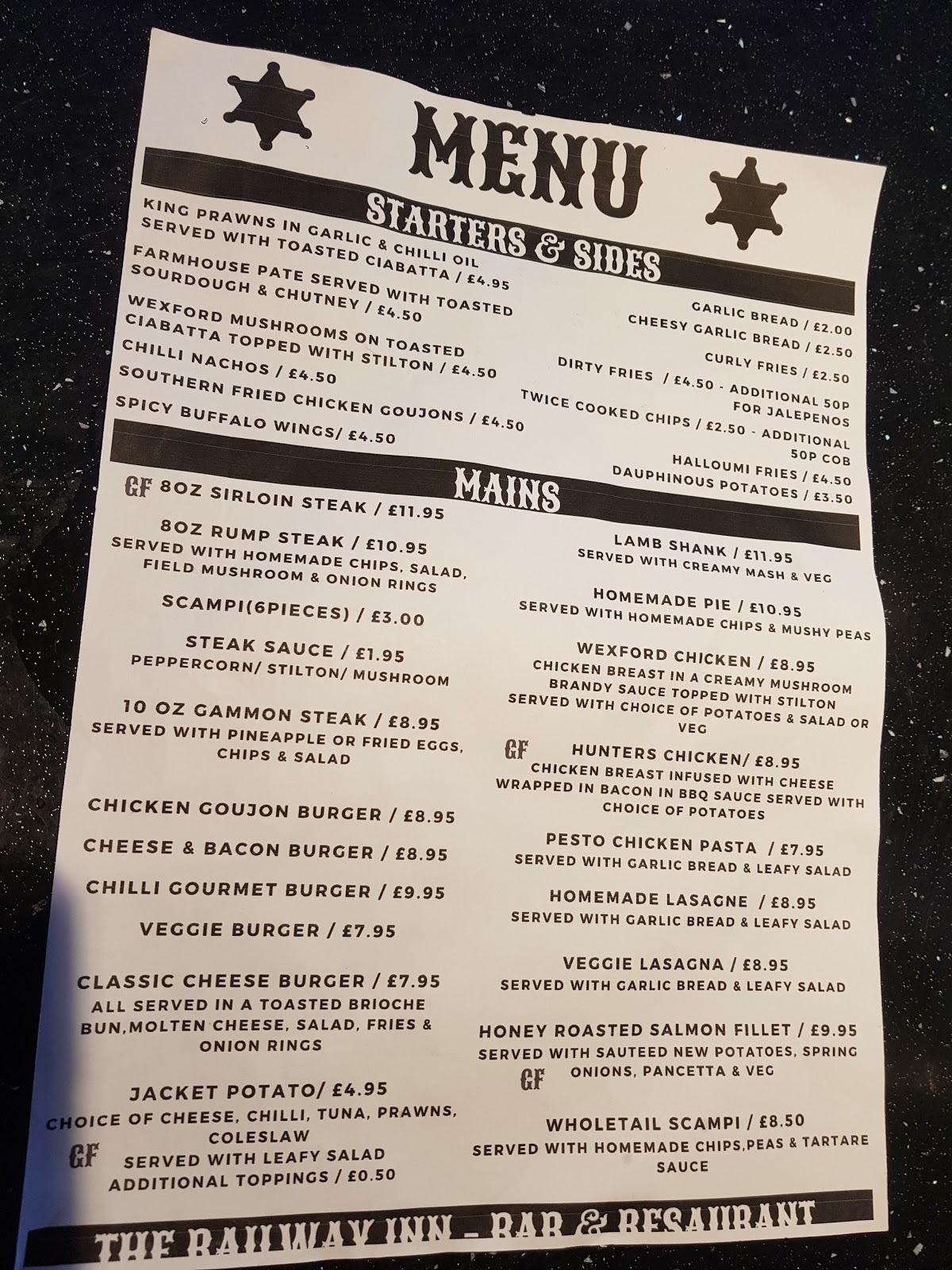 Menu at Railway Inn Selston restaurant, Selston