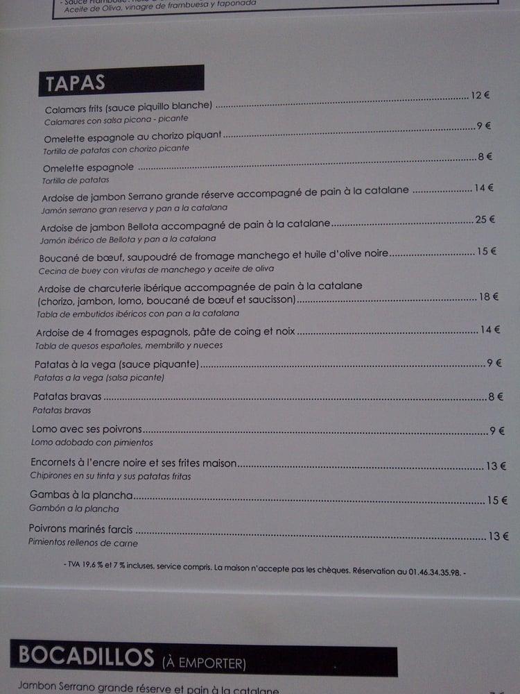 Menu at Saint Marc pub & bar, Paris