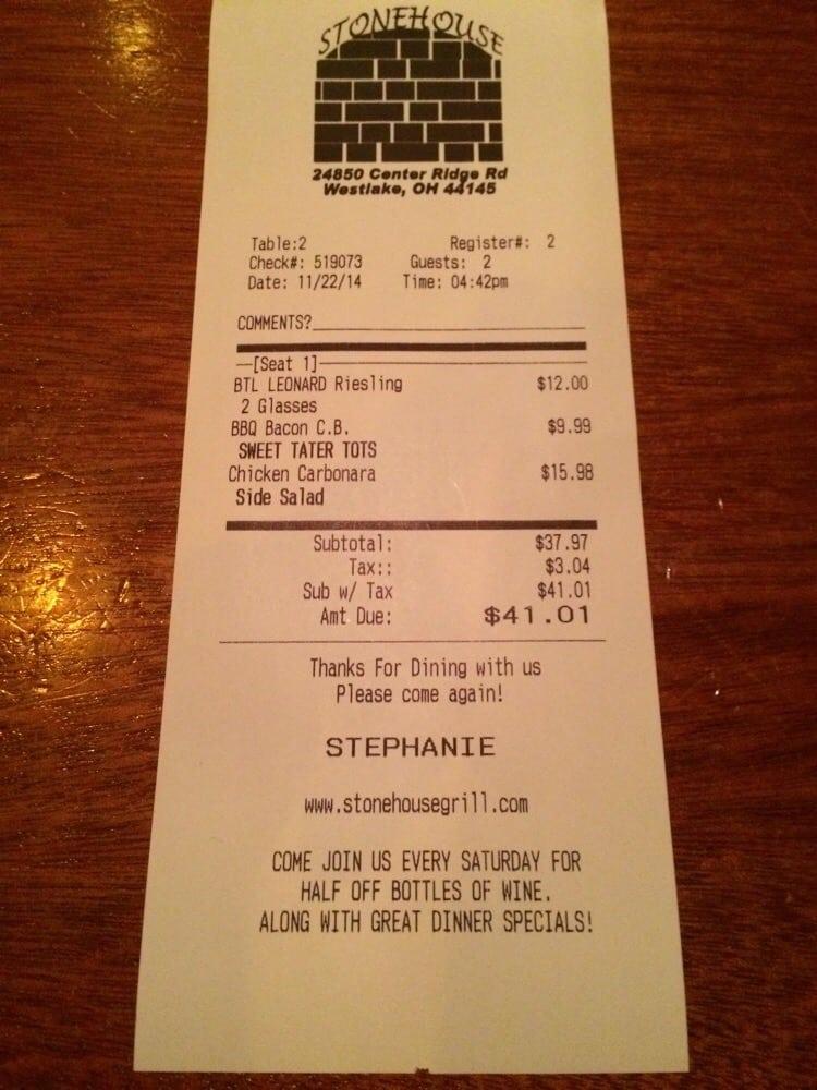 Menu at Stonehouse Grill steakhouse, Westlake