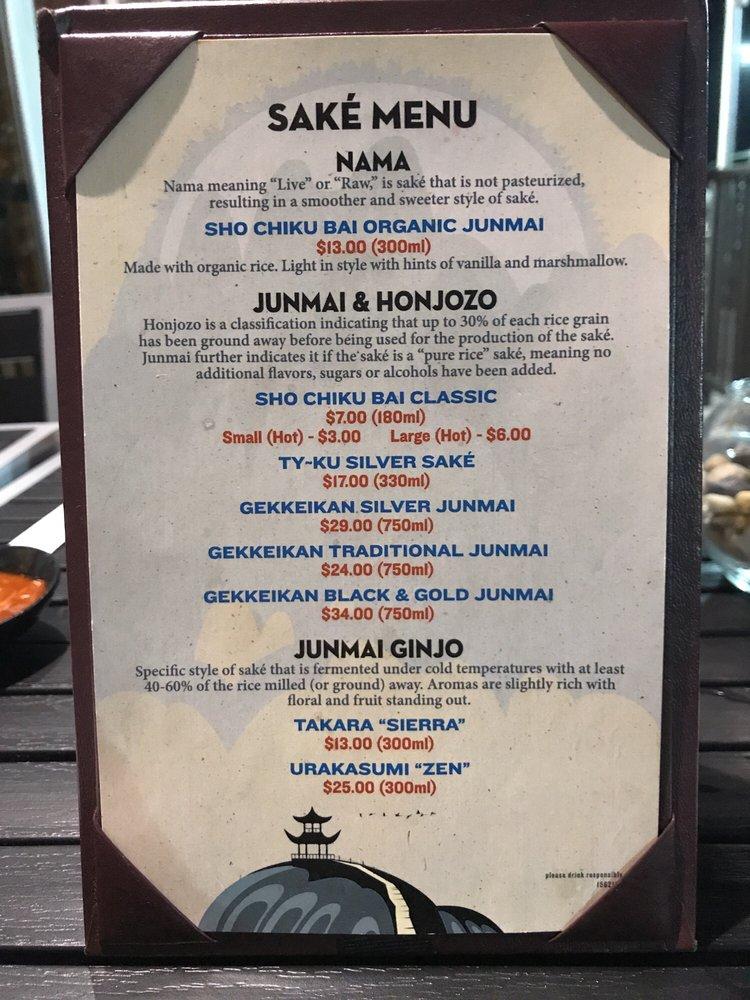 Menu at Sunny's Sushi restaurant, El Paso, Montana Ave