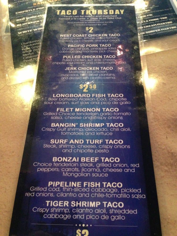 Carta del pub y bar Surf Shack Coastal Kitchen, Tampa