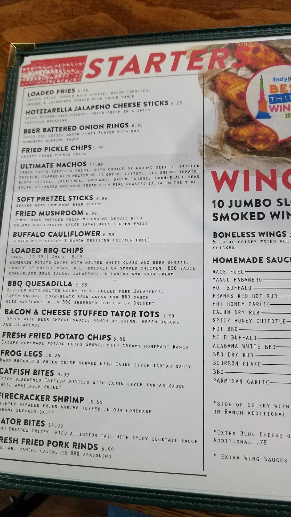 Menu at Checkered Flag Tavern pub & bar, Indianapolis