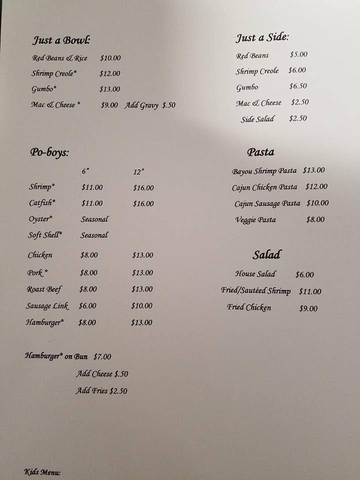 Menu at Dat's Cajun Cafe, Hendersonville
