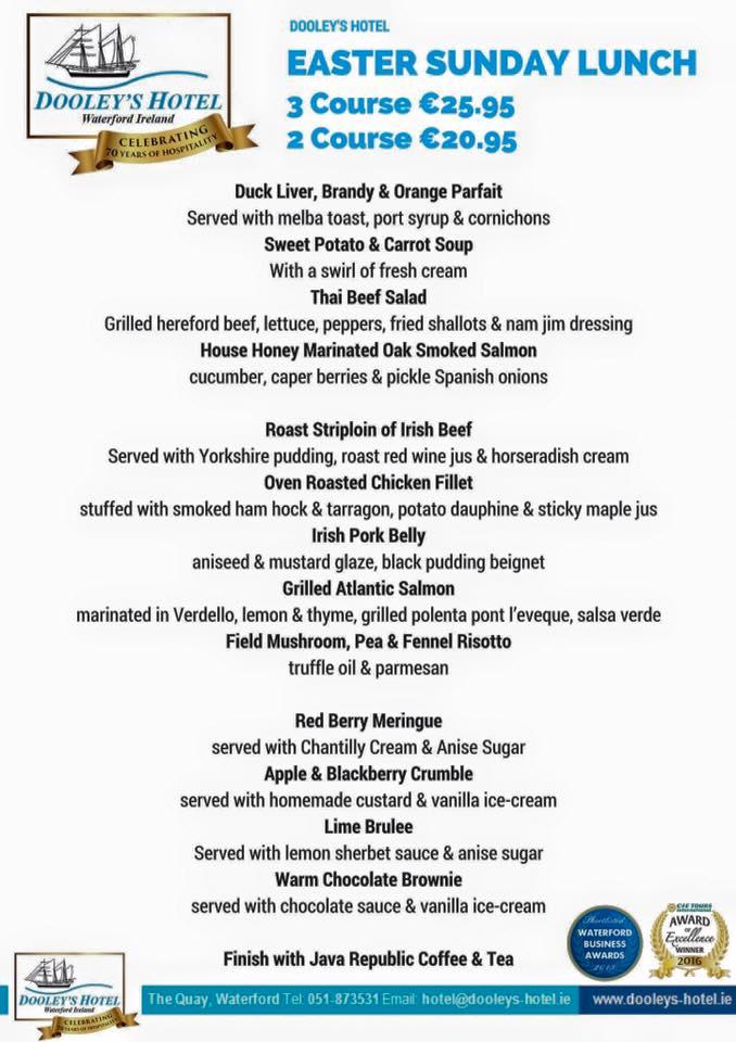 Menu at Dooley's Dry Dock Bar, Waterford