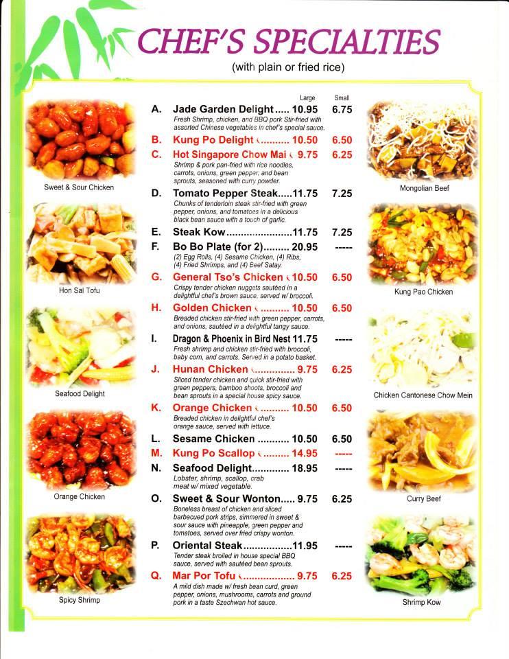 Menu at Jade Garden restaurant, Valparaiso