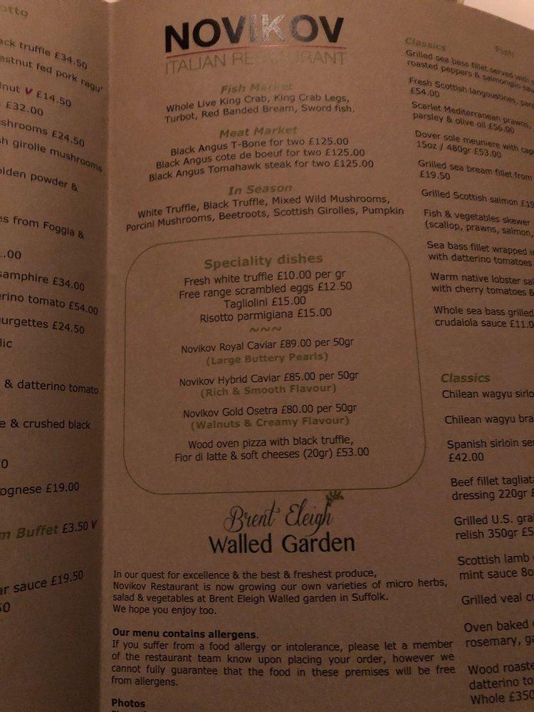 Menu at Novikov Restaurant & Bar, London, 50A Berkeley St
