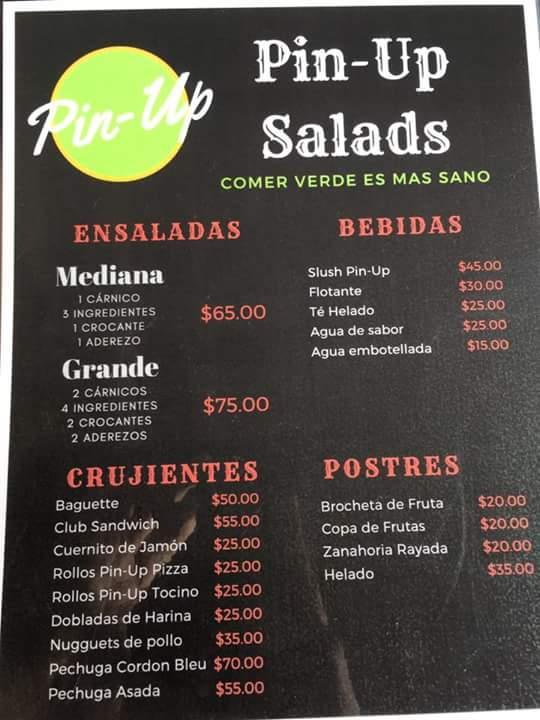 Menu at Pin-Up restaurant, Tepotzotlán