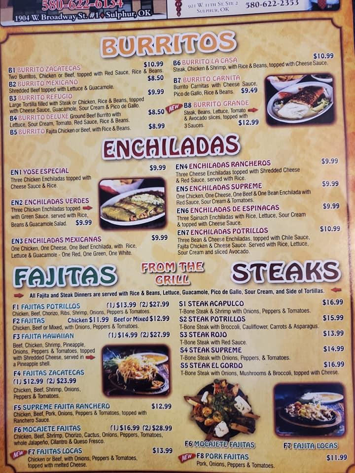 Menu at Potrillos Mexican Restaurant, LLC, Sulphur, W Broadway Ave