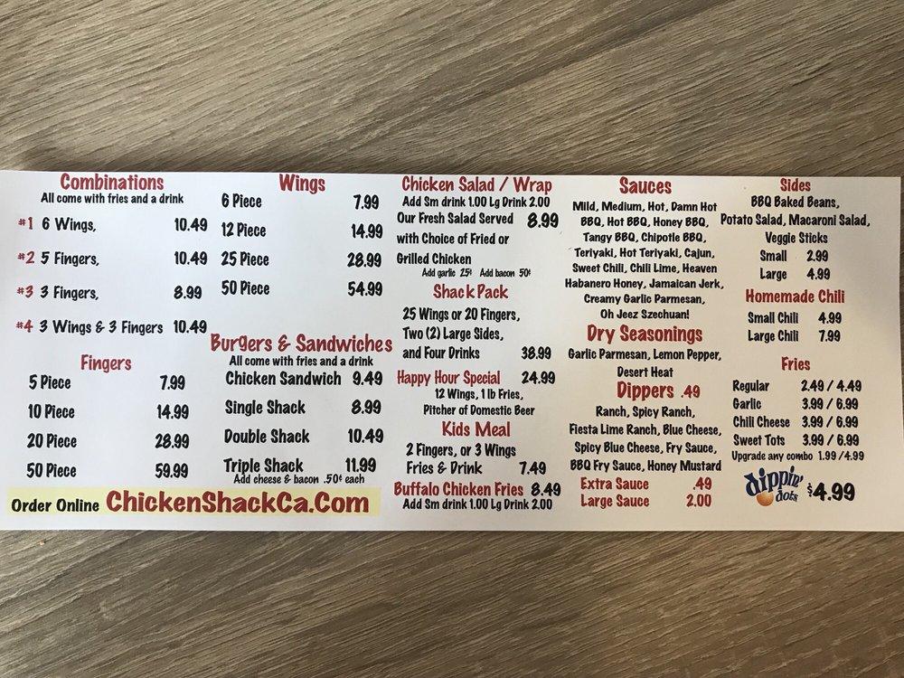 Menu at The Chicken Shack Fresno restaurant, Fresno, Fulton St