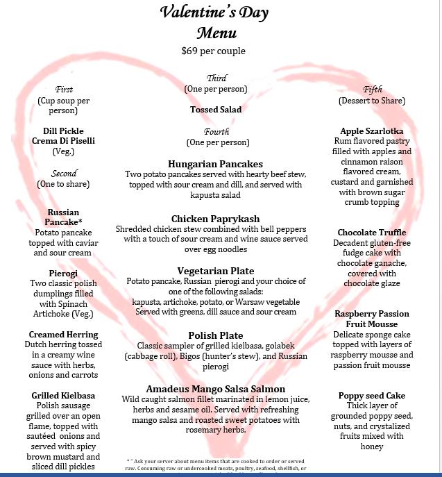 Menu at Amadeus Restaurant, Ann Arbor