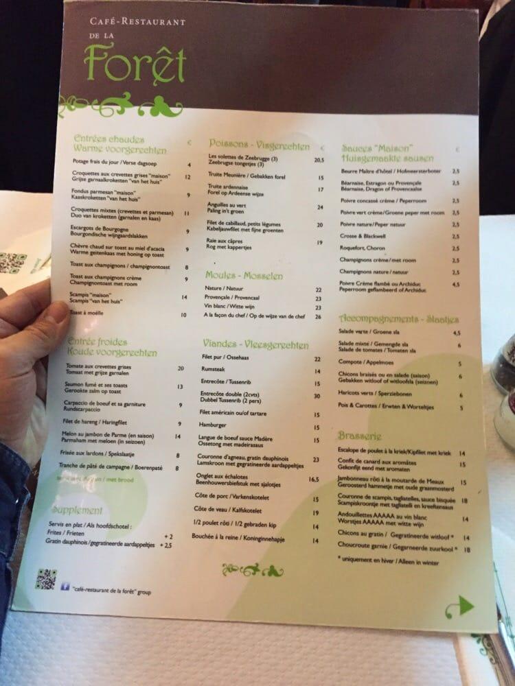Menu au Café-Restaurant de la forêt, Overijse, Brusselsesteenweg 650