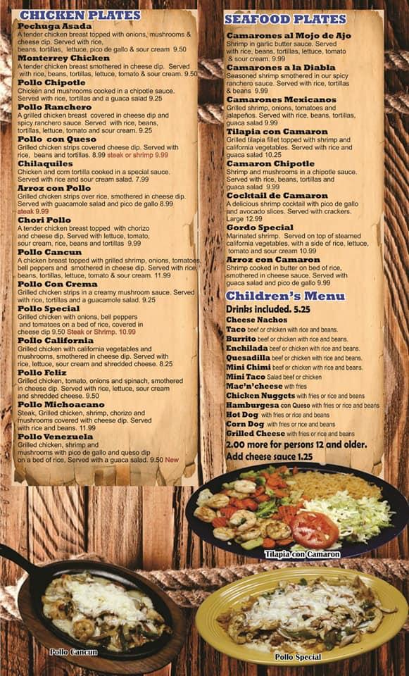 Menu at Cancun Mexican Cuisine restaurant, Warrensburg
