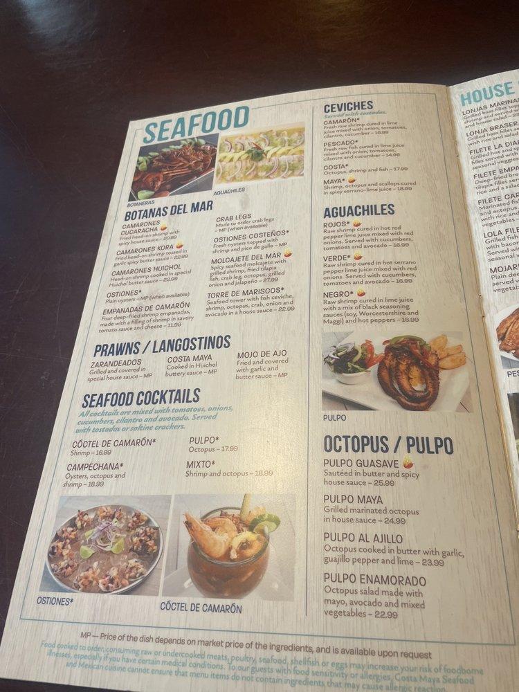 Menu at Costa Maya Mexican Restaurant, Charlotte
