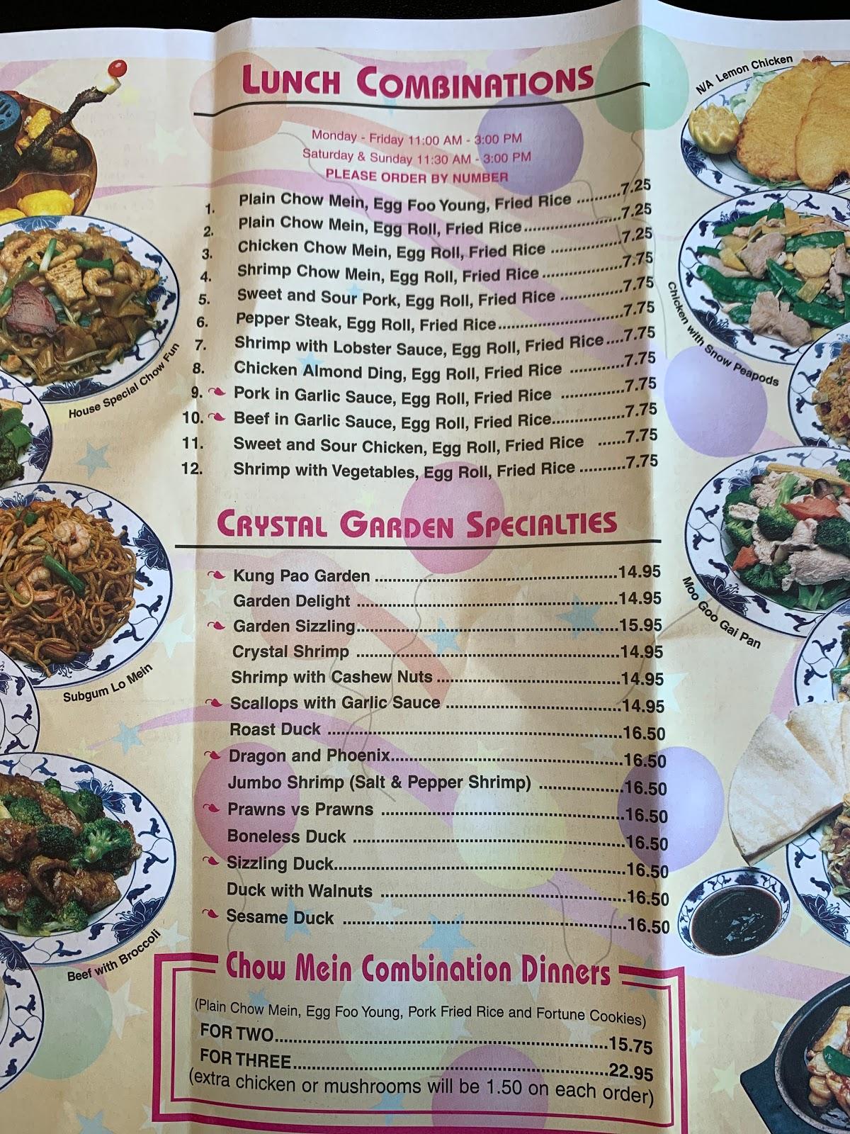 Menu at Crystal Garden restaurant, Minneapolis