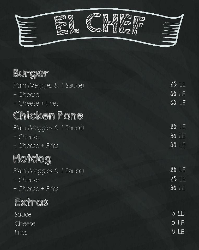 Menu at El Chef restaurant, Cairo, Superjet