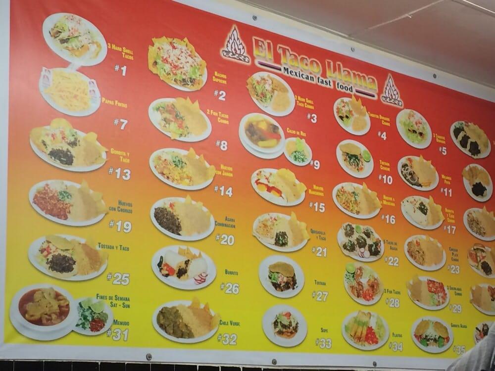Menu at El Taco Llama. restaurant, Los Angeles, Corbin Ave # B