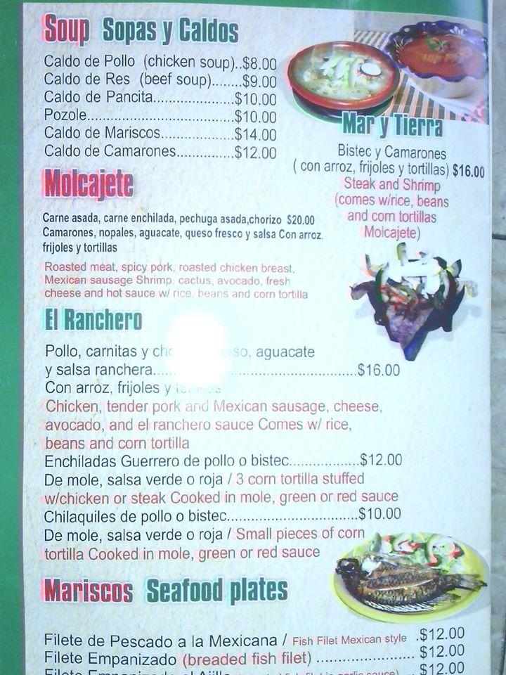 Menu at Guerrero restaurant, Jersey City