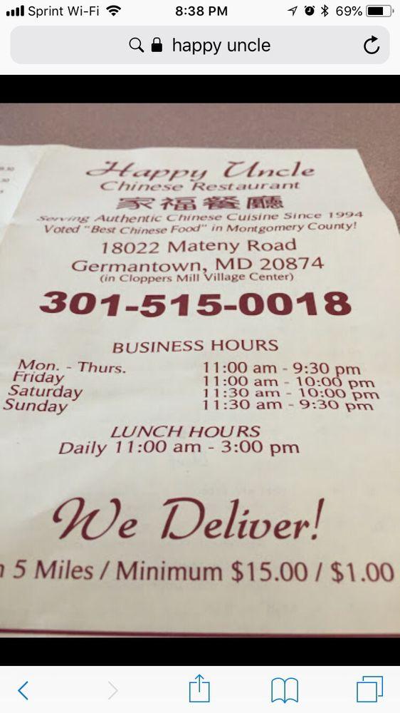 Menu at Happy Uncle restaurant, Germantown