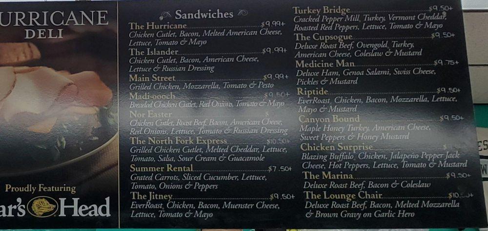 Menu at Hurricane Deli restaurant, Westhampton Beach