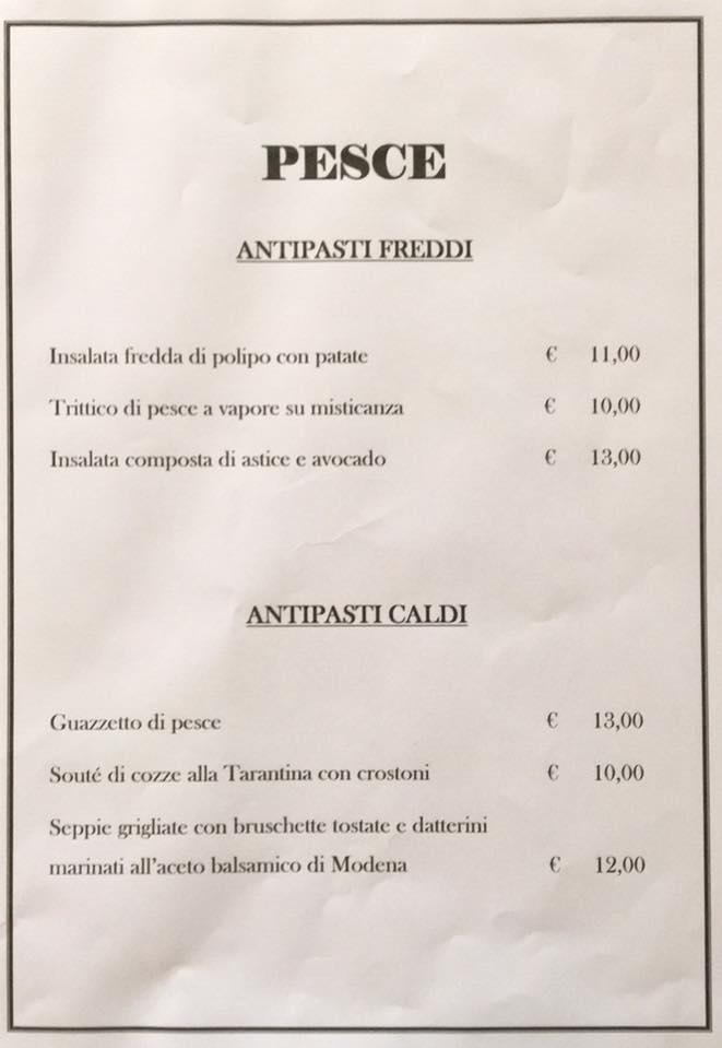 Menu da Il Grillo ristorante, Copparo