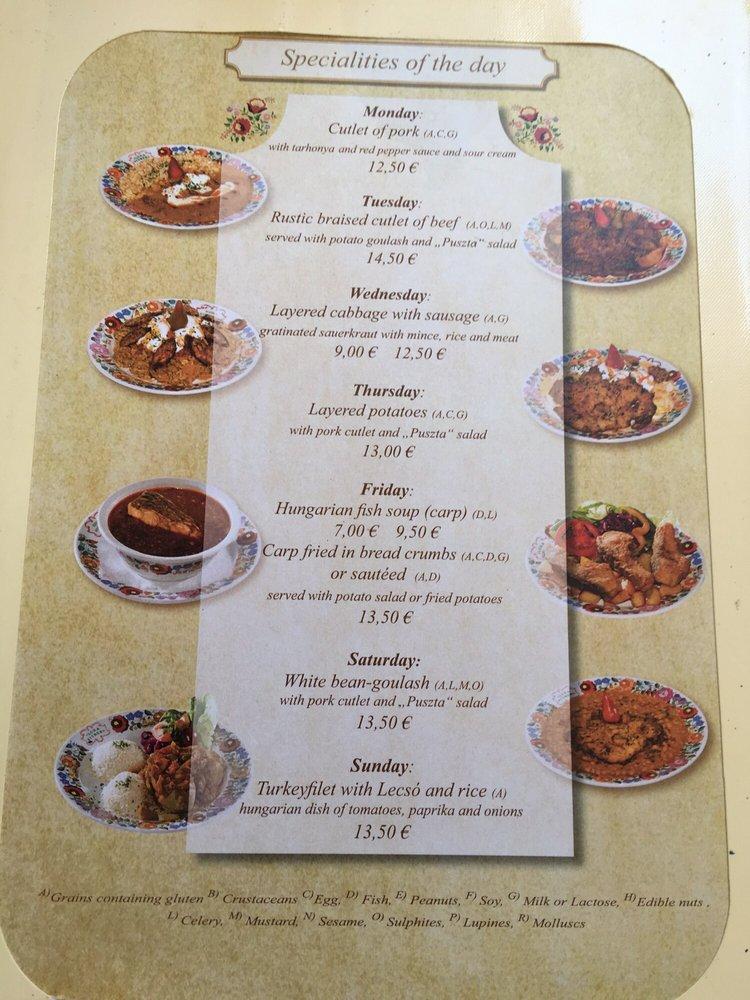 Menu at Ilona Stüberl restaurant, Vienna
