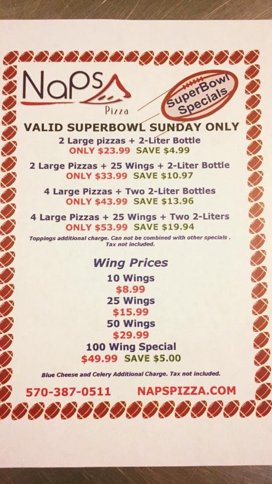 Menu at Naps Pizza pizzeria, Bloomsburg