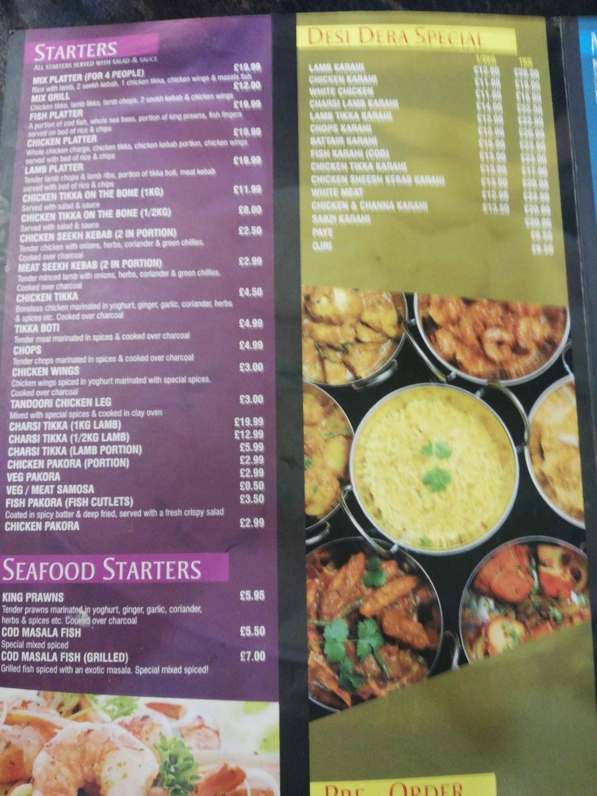 Menu at New Desi Dera restaurant, Derby