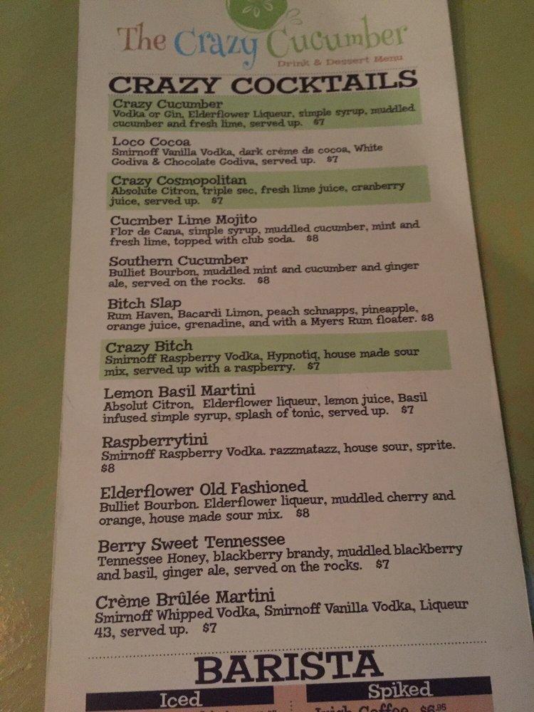 Menu at The Crazy Cucumber 352 Eatery and Bar, Ocala, SW College Rd #1910