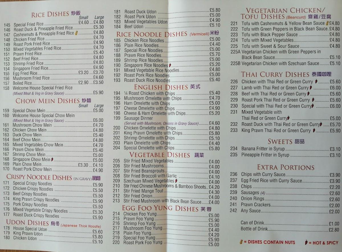 Menu at Welcome Chinese Take Away fast food, Clacton-on-Sea